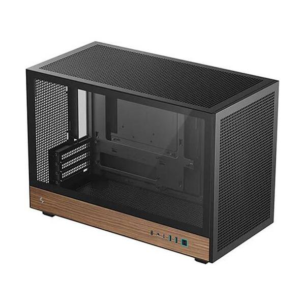 DEEPCOOL 強化ガラスパネル+高エアフローメッシュ　MicroATX対応 PCケース 木目調 ▼カラー：ブラック系 ▼サイドパネル：ガラス ▼背面コネクタ：対応 ▼対応マザー形式：Micro ATX 、Mini-ITX ▼対応電源：A...