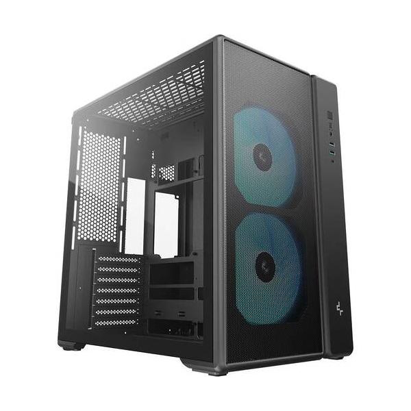DEEPCOOL フロントに160mm ARGBファン×2基を標準搭載、エアフロー型PCケース ▼カラー：ブラック系 ▼サイドパネル：ガラス ▼背面コネクタ：対応 ▼対応マザー形式：ATX 、Micro ATX 、Mini-ITX ▼対応電...