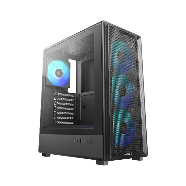 DEEPCOOL デュアルチャンバー構造 ATX対応PCケース ▼カラー：ブラック系 ▼サイドパネル：ガラス ▼対応マザー形式：ATX 、Micro ATX 、Mini-ITX ▼対応電源：ATX ▼前面ファン：120mm x3(3個搭載済...