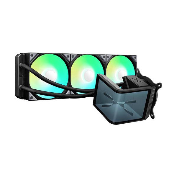 TRYX ポンプヘッドにL字型AMOLEDスクリーンを搭載した 360mm 簡易水冷CPUクーラー ▼対応ソケット intel：1851/1700 ▼対応ソケット AMD：AM5/AM4 ▼ファンサイズ：120mm×3 （360mm） ▼色...