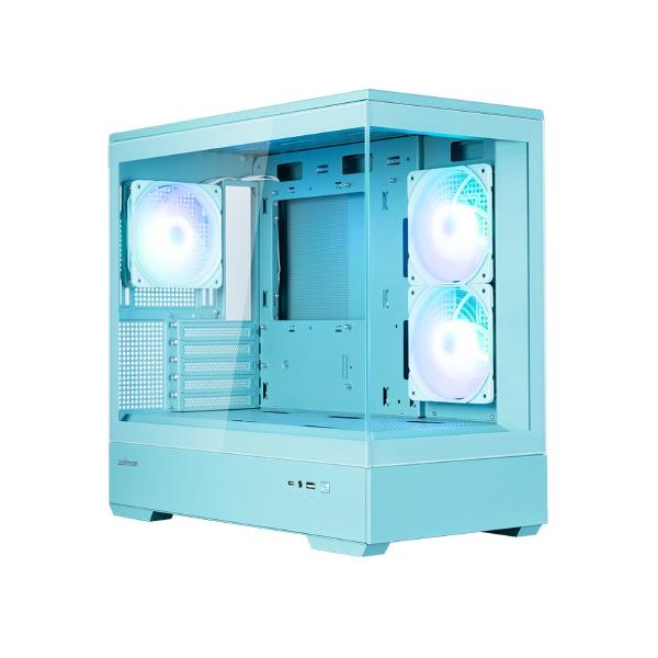 ZALMAN ザルマン ピラーレスデザイン ミニタワーPCケース ミントカラー ▼カラー：ブルー系 ▼ピラーレス：対応 ▼サイドパネル：ガラス ▼対応マザー形式：Micro ATX 、Mini-ITX ▼重量：8kg ▼内部3.5インチベイ...