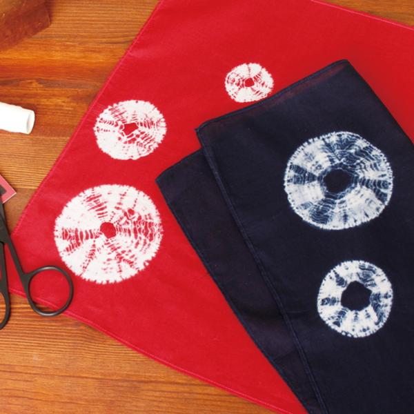 ■セット内容・ミニハンカチ(30×30cm)　1枚・染料(技法用染料リアクト　2g×1包)・定着剤(5g×1包)・絞り染め用糸　1巻(10m)■準備していただくもの・塩20g・染色容器(布がゆったり入る大きさ)・染料を溶かす容器・水で消える...