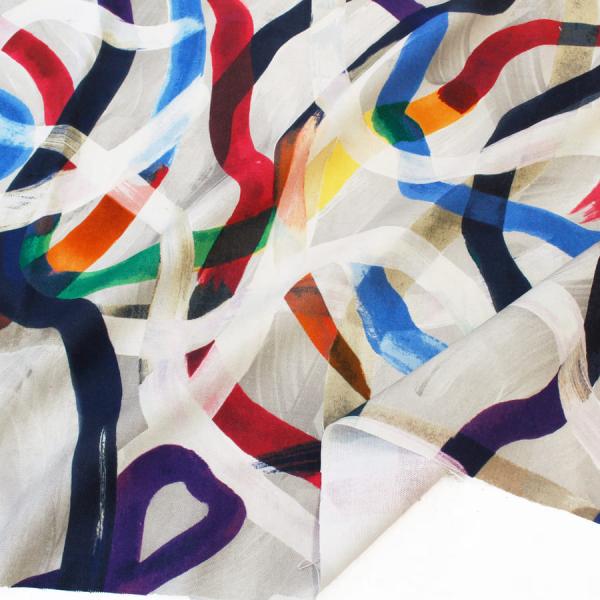 輸入生地 VILBER スペイン オックス ビックプリント デジタルプリント 生地 布 絵の具 ライン ニュアンス アート