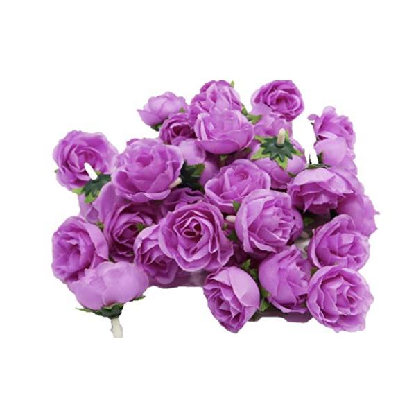 ★併売のため、在庫切れの際はご了承ください。発送委託により倉庫業者がお届けする場合がございます★直径3cmのパープルのミニバラが50個入ったセットです。造花でお手軽 簡単に、ハンドメイドやDIY製作のポイントにお使いいただくと素敵！装飾、ア...