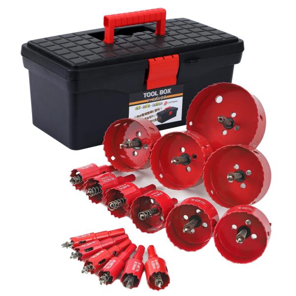 ★併売のため、在庫切れの際はご了承ください。発送委託により倉庫業者がお届けする場合がございます★【商品概要】【使用頻度の高い16サイズを1セットに！持ち運びに便利な工具箱付きセット】バイメタルホールソー 直径16〜100mm 増量16本セッ...