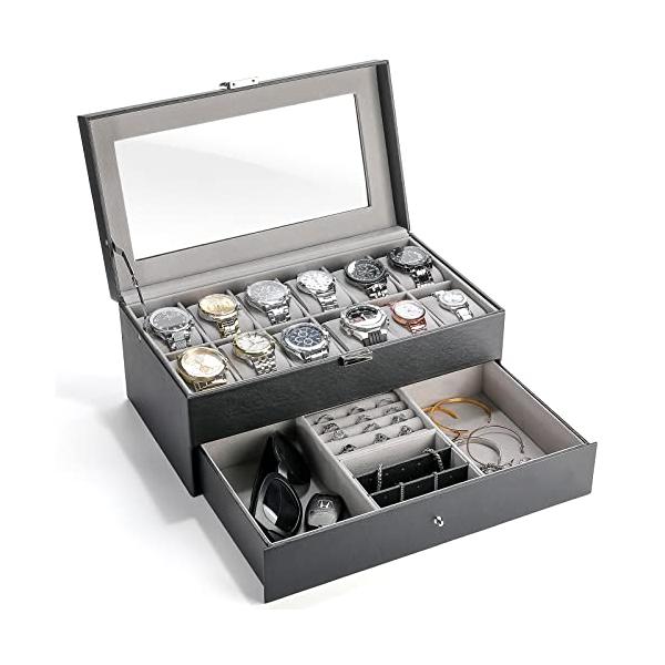 ★併売のため、在庫切れの際はご了承ください。発送委託により倉庫業者がお届けする場合がございます★【商品概要】?【サイズ】幅×奥行×高さ：約34×19×15cm; 腕時計を12本まとめて収納できる高級感あふれる蓋つきケース。※すべての時計に対...