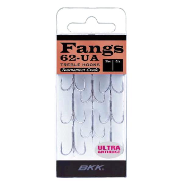 BKK ビーケーケー トレブルフック FANGS ファングス 62-UA / ルアーフック 釣り針 鈎ソルトフィッシングにおける標準フック。シャープでいて頑丈な針先は、硬い口でも容易に貫通させる。UAコーティングを採用。腐食に非常に強く、強...