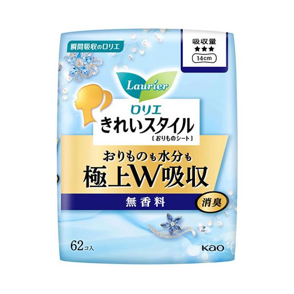 花王 ロリエ きれいスタイル 極上W吸収 無香料 (62個) おりもの・軽度尿吸収製品 パンティライナー　JANコード：4901301382733