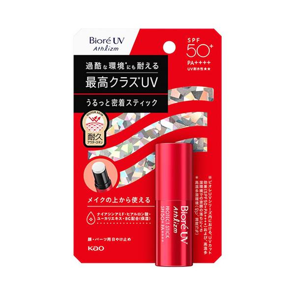 過酷な環境にも耐える、最高クラスUV うるっと密着スティック。汗・ムレ・擦れに強く落ちにくい、タフブーストＴｅｃｈ採用。SPF50+ PA++++。スーパーウォータープルーフ。いつもの洗浄料で落とせます。