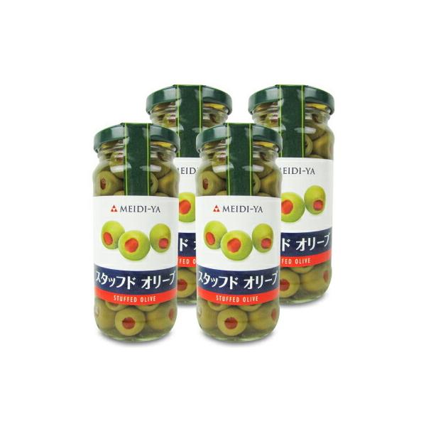 種を抜いてピメント（赤ピーマンのペースト）を詰めたスペイン産オリーブです。料理やカクテルに適した、程良い硬さのオヒブランカ種を使用しています。