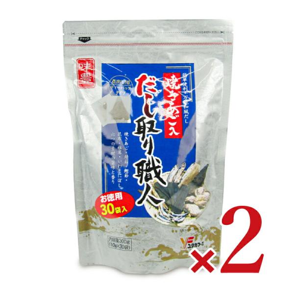 お徳用30袋入煮出し用ティーバッグタイプ焼きあご・鯖節・鰹節・昆布・椎茸・いわしにぼし六つの素材の旨味と香り厳選したあごと各種風味原料をバランス良く配合し、旨味と香りを引き立てました。塩、醤油を加えているためこれだけでいろいろな料理にご使用...