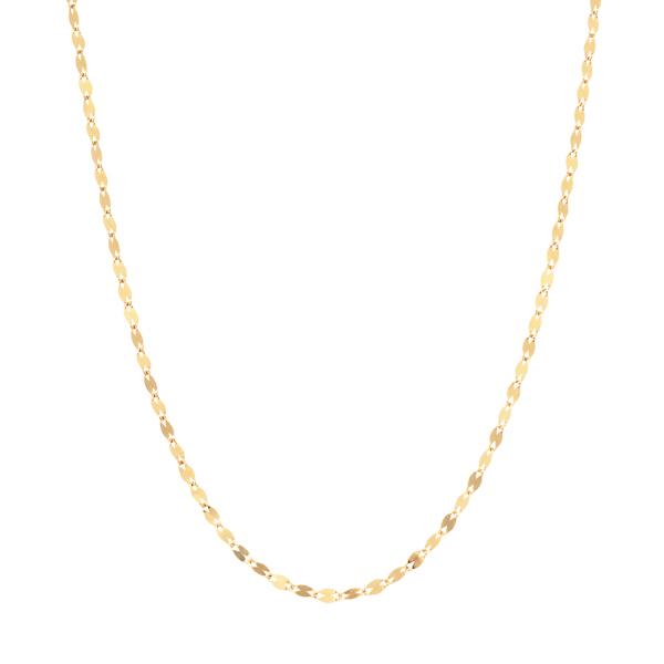 シンプルなペタルチェーンネックレス。動きに合わせてキラキラと輝くゴールドが、胸元を華やかに魅せてくれます。ロングタイプなので、他のネックレスと合わせて重ねづけもおすすめです。地金素材：K18YG長さ：約80cm幅：約1.4mm
