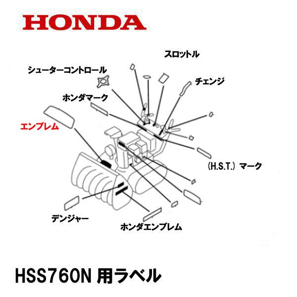 ホンダ HSS760N エンブレムマークエンブレム　シールです※クロスオーガは除きますその他はオプション設定です※機体番号の記載がない場合、色や形、表示が異なる場合があります機体番号：ローマ字４桁＋数字7桁