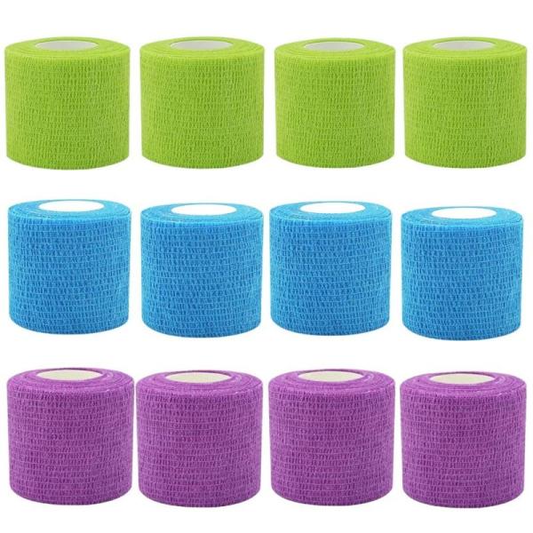 【商品名】　IPPON弾性包帯 くっつく包帯 5.0cm幅 4.5m巻き(伸長時) 3色 12個セット テープ不要 自着性 伸縮 自己粘着 通気性 手で★★ラッピングについて★★当店ではラッピングは承っておりません。ご了承くださいませ。★★...