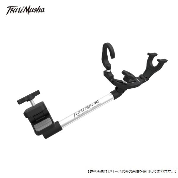 マイティーアームレジャー椅子、クーラー、手すりパイプ、取り付け簡単な万能タイプの竿受け。お好みの竿位置で簡単に取り付けできます。写真はプロトモデル。