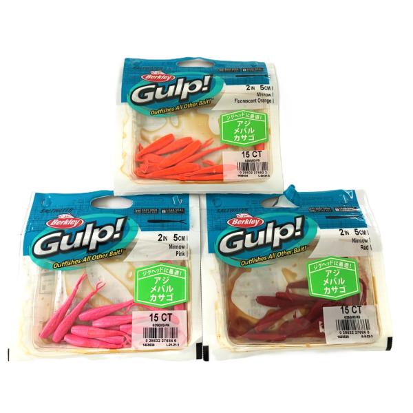 Berkleyガルプ ソルトウォーター ミノー 2インチ　です。小魚（ベイトフィッシュ）をイメージした定番のミノーシェイプ。ライトリグやベイトフィネスに最適なサイズ。水平テール、扁平ボディのフィッシュライクなシェイプがキビキビとしたアクショ...