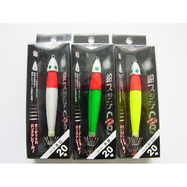 マルシン漁具鉛スッテ　ＣＢ（センターバランス）　20号　です。ボディ形状を工夫し、重心を適度にセンターへ移動させることにより、より自然な見た目と安定したフォール姿勢を実現。四角錐ヘッドに搭載された4つのアイが4方向へアピール。●カラー赤白赤...