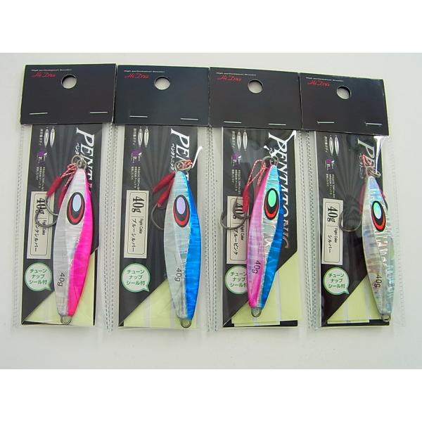 マルシン漁具スロージグ　ペンタトニック　40g　です。非対称ボディ！！チューンナップシール＆フック付！！（付属のグローシールを貼ればゼブラグローになります）本製品には、TOHO ink 製の特殊蛍光体（ケイムラ）を使用しています。●カラーピ...