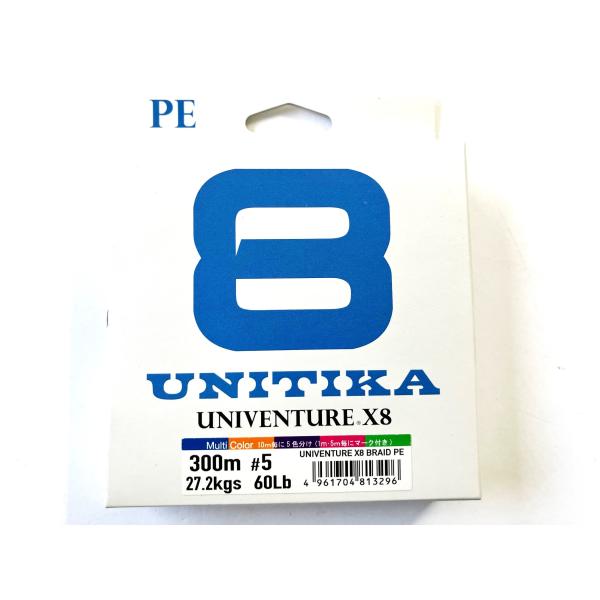 ユニチカユニベンチャー X8 マルチカラー 300m PE　です。ショアゲーム・ボートゲーム両用8本編みスーパーPEライン！！真円性、強度、耐久性、飛距離UP！！■低伸度でのルアーの動きや、繊細なアタリも　高感度でキャッチ。■遠投性に優れて...