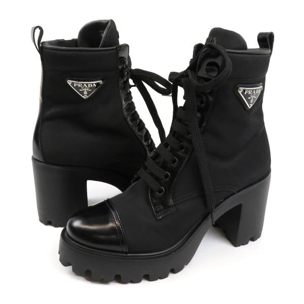 [商品番号] 289722[ブランド名] プラダ[商品名] RE-NYLON トライアングルロゴ レースアップ ショートブーツ レディース[付属品] [型番] [サイズ] 37 (参考サイズ：約24cm相当) ヒール約8.5cm 筒丈約13...