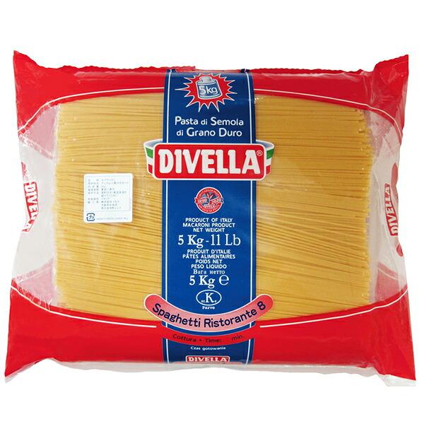 ディヴェッラ No.8 リストランテ（1.75ｍm） 【内容量】5kg 【名称】スパゲッティ 【原材料名】デュラム小麦粉のセモリナ 【保存方法】直射日光・高温多湿を避けて常温で保存して下さい 【原産国名】イタリア 【賞味期限】 【輸入者】株...
