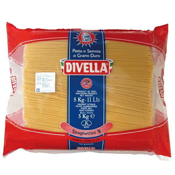 ディヴェッラ No.9 スパゲッティーニ （1.55ｍm） イタリア産 【内容量】5kg 【名称】スパゲッティ 【原材料名】デュラム小麦粉のセモリナ 【保存方法】直射日光・高温多湿を避けて常温で保存して下さい 【原産国名】イタリア 【賞味期...