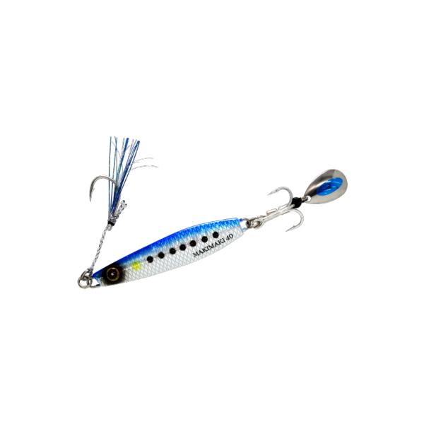 品名：FS417 ジャックアイ マキマキ重量(g)：30カラー：＃12 リアル魚鱗ブルーイワシ網目夜光 マキマキは、「巻くだけで魚が釣れる」誰でも手軽に使えるジグです。巻きのアクションには特にこだわり、アングラーの操作（巻きスピード）でアク...
