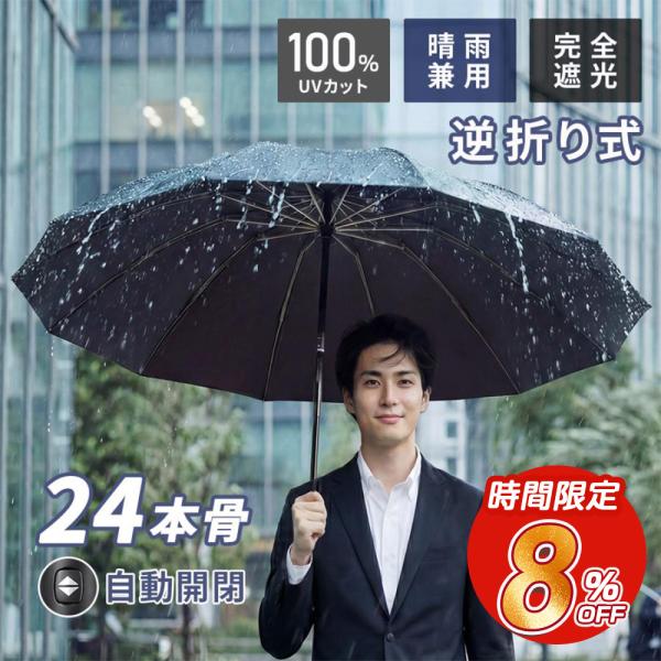 ●商品名： 逆折りたたみ傘●番型：UP02●カラー：レッド、ブラック、ブルー●骨本数：24本●撥水性：撥水★遮光性：遮光100%★UVカット：100%●重量：約445g