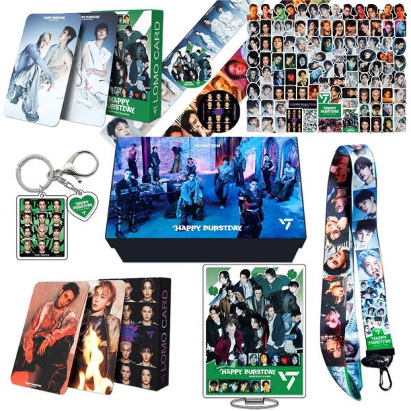 セット内容：キーリング1個、アクリルスタンド1個、手帳テープ2個、ストラップ1個、フォトカード（55枚）2個、シールセット（99枚）ボックスのサイズ：15.5*10*5.8cm※キーリング/写真立て：印刷は両面鏡像効果があり、表面には保護フ...