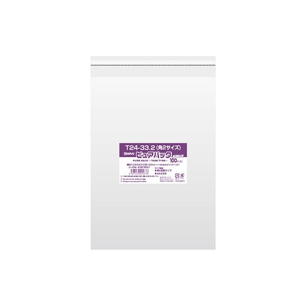 ■商品サイズ：厚0．03×幅240×高332＋テープ部分40mm■材　　　質：OPP　■商品説明　：「ピュアパック」は海外製フィルムを使用したエコノミータイプのOPP袋です。Tシリーズは作業性の良いテープ付でワンタッチで封ができます。角2封...