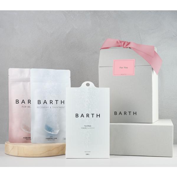 名称：BARTHDAY Skin Care Gift内容量：中性重炭酸入浴剤9錠　　　　中性重炭酸入浴料BEAUTY9錠　　　　フェイスマスク1包BOXサイズ：幅14.5cm 高さ20cm 奥行8cm