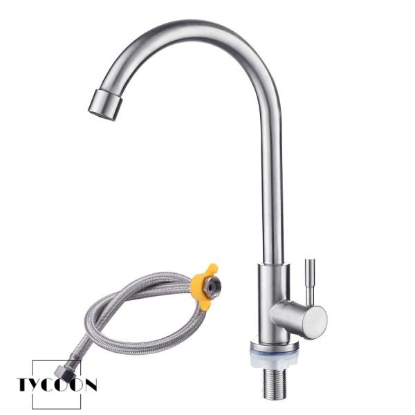 【304ステンレス鋼材料&amp;amp;クラシックな設計】台所単水栓は水栓は強いSUS304ステンレス製です採用し、糸引き工芸でさびを効果的に防げて、耐久性が向上しています。快適なスイッチハンドル、人間工学に基づいた高速給水口を装備し、エ...