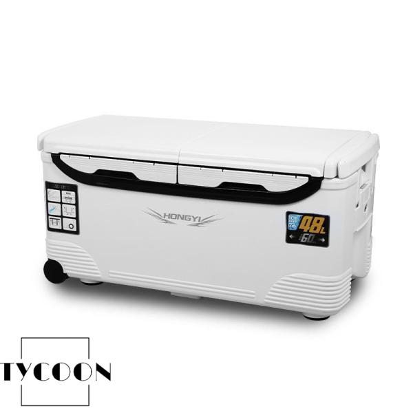 釣り用クーラーボックス 大容量32/48/60/70L 座れる頑丈マッスルボディ 防水 断熱材 ハンドル/水栓/肩ベルト/キャスター付き 釣り 保冷力72h 白&amp;amp;amp;黒