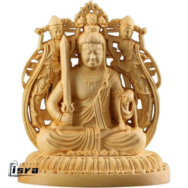 両面彫刻 ツゲの木彫り 仏像 不動明王 開運/厄除け