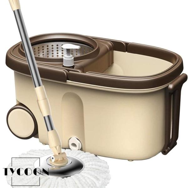 【従来品より改良】脱水用絞り器はステンレス製で、従来品と比べて固くで耐久性がアップ。【押すだけでモップが回転！】上下押すだけでモップが回転し、楽に洗浄＆脱水ができます！水切り・洗浄二槽式、洗浄も脱水も面倒な手順は一切なし！手を汚すことなく楽...
