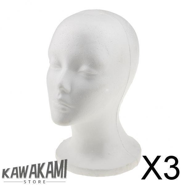 3x女性発泡スチロールフォームマネキンマネキンヘッドモデルウィッグヘアハットディスプレイ