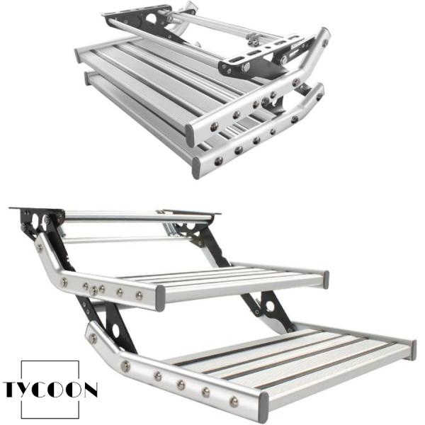 【頑丈で耐久性】RVステップの頑丈なアルミニウム合金の表面は銀色で、美しいだけでなく、荷重力が強い。寿命が長い。商品数：*1。【安全性・滑り止め】アルミニウム合金RVステップの表面には黒い滑り止めストリップがあり、摩擦を増加させ、雨の日に滑...