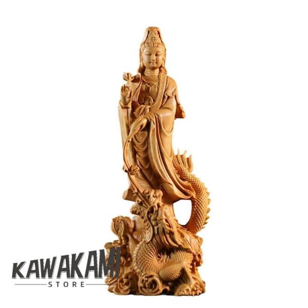 風水 龍上観音 観音像 龍乗観音 龍観音 木彫り 仏壇仏像 祈る 厄除け 高級天然ツゲ木彫り 観音菩薩立像 観音像彫刻 ツゲ 龍神 騎龍観音 菩薩像 仏像 置物 開運