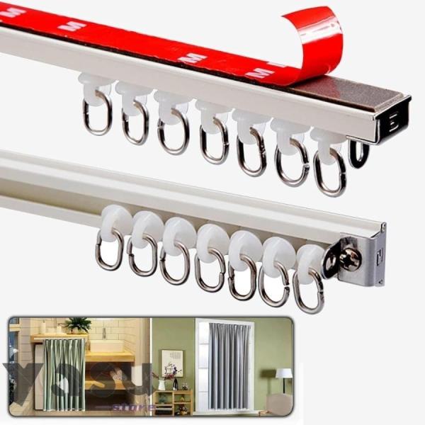 →自己吸着式： ドリルやネジを使わず、すぐにプライバシーが確保できる 裏紙をはがし、きれいな面にのりで貼り付けるだけです。→アルミニウム合金： 耐候性に優れた業務用アルミ合金製で、耐荷重は25kg。→カーテントラックの壁掛け、天井吊り： 天...