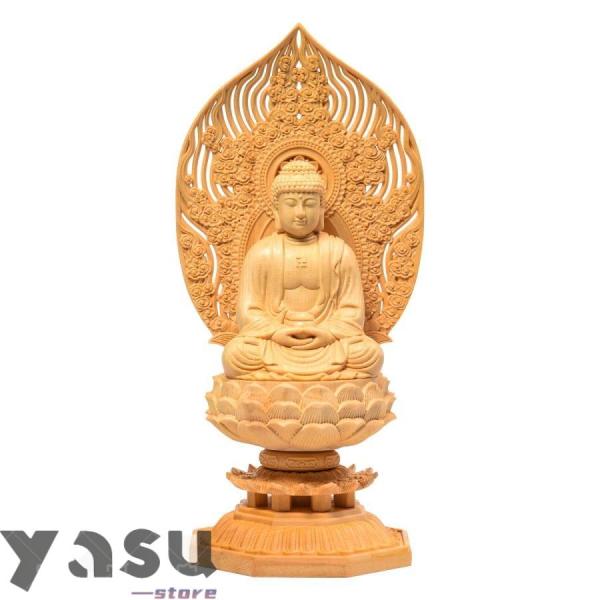 △ 製品材質：桧木（ヒノキ） / 重量：約350g / 製品サイズ：高さ：28cm 巾：12cm 奥行：12cm / 28cm仏像?豪華な装飾ながらスッキリとお仏壇に収まる形が特徴です。 / 手作業で測ったので少しの誤差が有ります（1cm以...