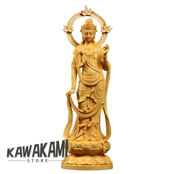仏像 仏壇仏像 勢至菩薩 木製彫刻 木彫り 守り本尊 風水 開運 柘植の木 手作り （高さ23cm×巾7.6cm×奥行5.7cm）