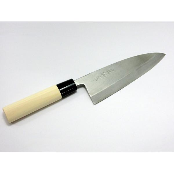 片刃の肉厚の包丁で、刃こぼれも少なく、堅い骨を切ったり魚をおろす時に使います。[ 仕様 ]◇全長：約305mm◇刃渡：約165mm◇背厚：約7mm◇重量：約270g