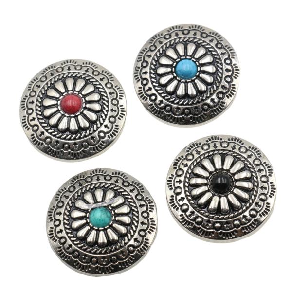 裏ネジタイプのコンチョボタンのセットです。ハンドメイド・レザークラフトの材料としてご活用下さい。■サイズ直径30mmストーン部分 5mm厚み 6.2mm(ストーンを含む)大小2種類のネジ付属ネジ大 直径6.5mm、長さ3.7mmネジ小 直径...