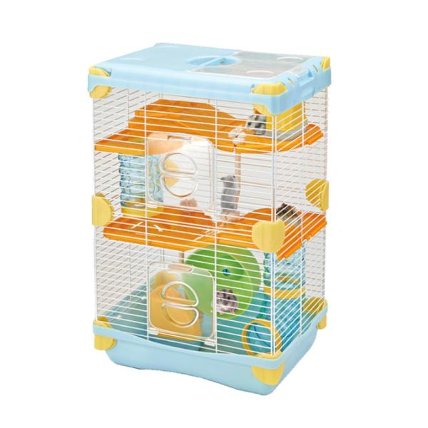 ロープ登りやトンネル、アスレチックロフトなどハムスターが遊ぶところがたくさん見られる楽しいケージです。
