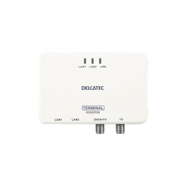 DX 同軸線モデム(子機) ECG22T2S主な特徴・G.hn-wave2に準拠した最大1Gbpsの最速通信が可能なネットワーク環境を構築する同軸線モデム(親機)ECG22M1Sと組み合わせて使用する同軸線モデム(子機)です。・実効通信速度...