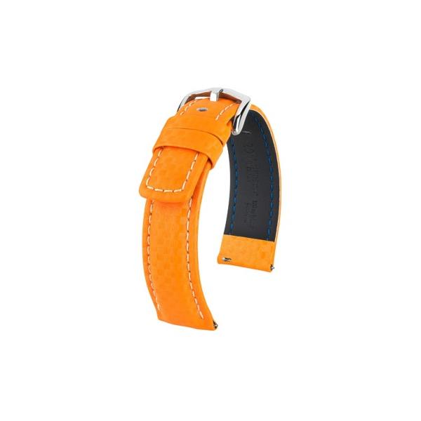 メーカー：HIRSCH ヒルシュ Carbon　製品名：02592076-2-20　JANコード：050513009342　バンド素材：カーフ　バンドカラー：オレンジ　長さ：Lサイズ 尾錠側：80mm（尾錠含まず） 剣先側：120mm　厚さ...