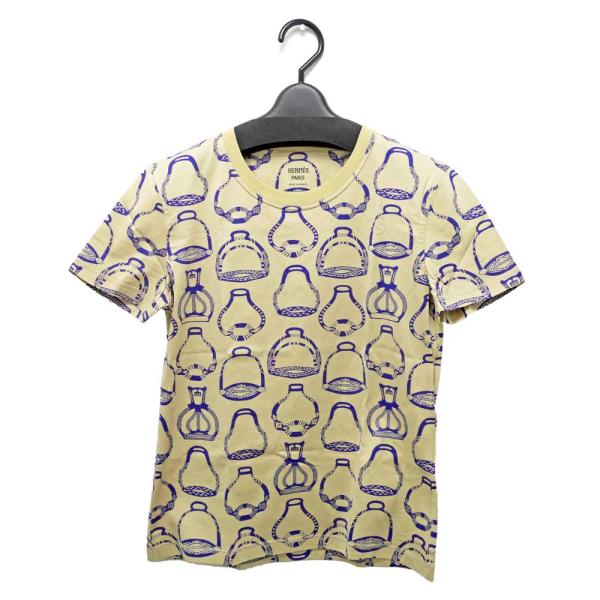 【名東】エルメス Tシャツ Fantaisie d'Etriers ベージュ 38サイズ レディース 女 服【↓ 詳しいスペックは下の商品説明をご確認下さい ↓】