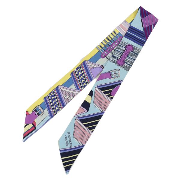 【天白】エルメス ツイリー ジグザグのサングル SANGLES EN ZIGZAG ライトブルー系 水色 紫 黄色 アクセ シルク100％【↓ 詳しいスペックは下の商品説明をご確認下さい ↓】