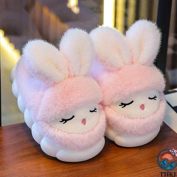 ルームシューズ キッズ 女の子 ベビー 秋冬 かわいい うさぎ アニマル 裏起毛 ボア あったか 保温 滑り止め 防滑 厚底 コットン スリッポン 室内履き おうち時間