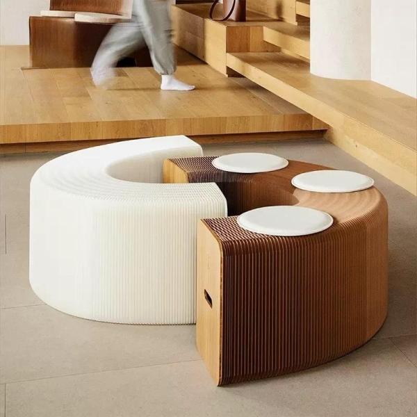 ペーパーベンチ アコーディオン 折りたたみ式 クラフト紙 スツール 折り畳み可能 ペーパースツール ペーパーソファ 伸縮 持ち運び可能 クラフトペーパーリラック 折り畳み時サイズ: 高さ28cm 3人掛け:28*30*8cm 高さ28cm ...